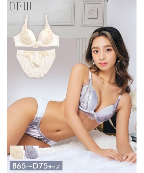 DRW（ドロー）の「パステル サイド レーシィ フラワー ブラジャー & フルバック ショーツ （ブラ&ショーツ）」 - WEAR