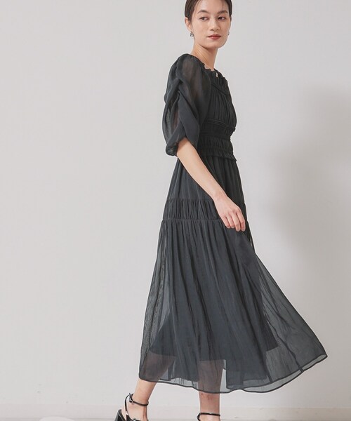 スーナウーナ（SunaUna）/【パウダーシフォン／シャーリング】ロングワンピース セール】【パウダーシフォン／シャーリング】ロングワンピース