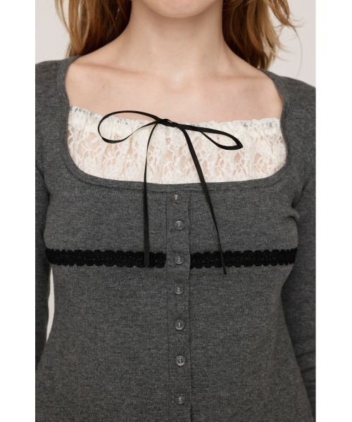 SLY（スライ）の「LACE DOCKING KNIT TOPS レース ドッキング ニット トップス 秋服 冬服（ニット/セーター）」 - WEAR