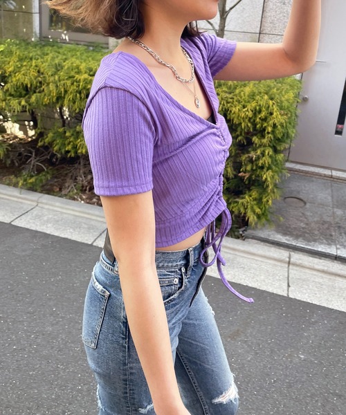 SPIRALGIRL（スパイラルガール）の「ドロストデザインリブトップス（Tシャツ/カットソー）」 - WEAR