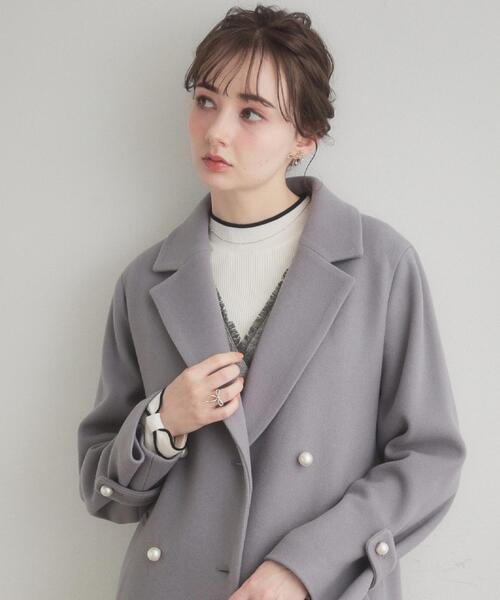 セール】【大人上品・ベルト付き】パール調釦チェスターコート