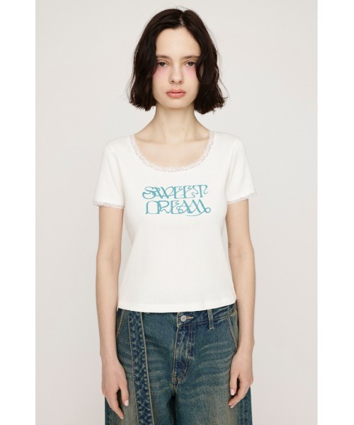 SLY（スライ）の「FRONT LOGO RIB TOPS フロント ロゴ リブ トップス 半袖 夏服（Tシャツ/カットソー）」 - WEAR