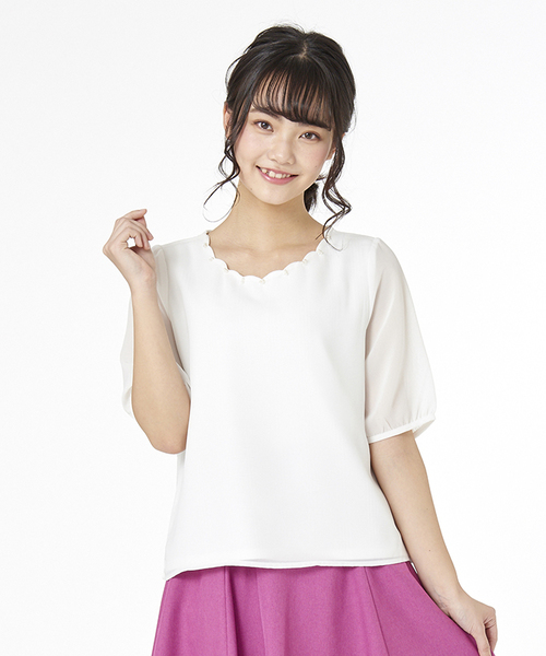 Cherite by PRIME PATTERN（シェリエットバイプライムパターン）の「チェックジャガードスカラッププルオーバー（Tシャツ/カットソー）」 - WEAR