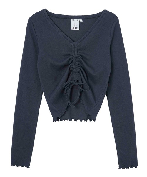 X-girl（エックスガール）の「FRONT DRAWSTRING L/S TOP（Tシャツ/カットソー）」 - WEAR