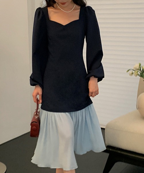 ELCY（エルシー）の「【ELCY】デコルテ異素材切替ロングワンピース（ワンピース）」 - WEAR