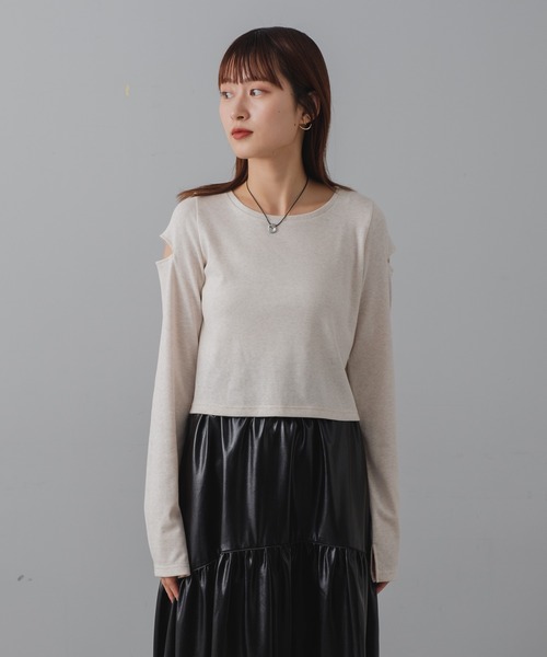 Kastane（カスタネ）の「カットアウトメランジリブロンTEE（Tシャツ/カットソー）」 - WEAR