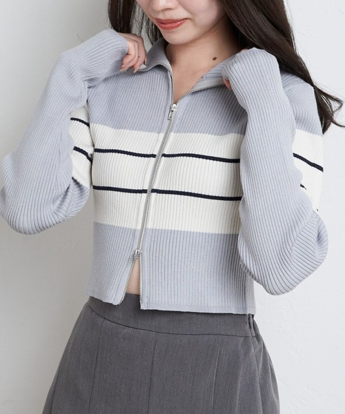 Chico（チコ）の「【2024SS】ライン配色Wジップリブニット（ニット/セーター）」 - WEAR