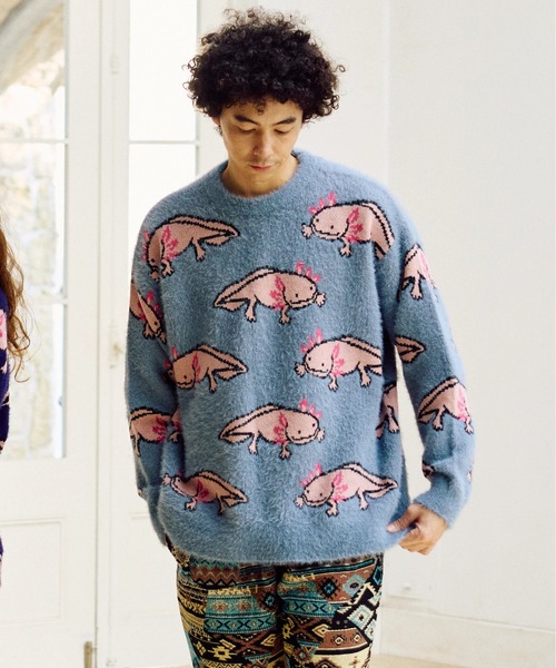 go slow caravan ゴースローキャラバン / ウーパールーパーシャギー MIX ジャガードニットBIGセーター / 356107 / プルオーバー / 総柄 / メンズ / 2025秋冬 ウーパールーパーシャギー MIX ジャガードニットBIGセーター（ニット