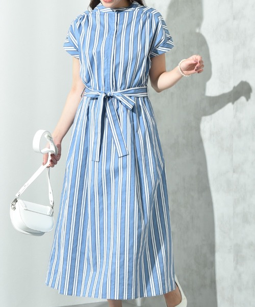 INTERPLANET（インタープラネット）の「ストライプ半袖シャツワンピース（ワンピース）」 - WEAR