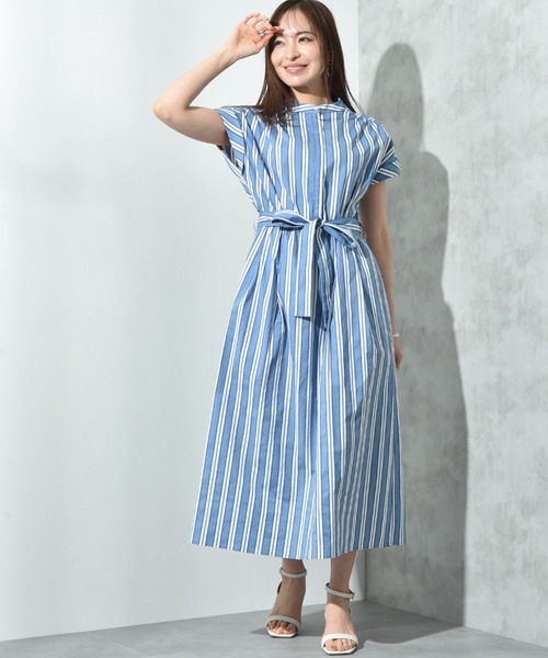 INTERPLANET（インタープラネット）の「ストライプ半袖シャツワンピース（ワンピース）」 - WEAR