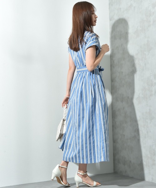 INTERPLANET（インタープラネット）の「ストライプ半袖シャツワンピース（ワンピース）」 - WEAR