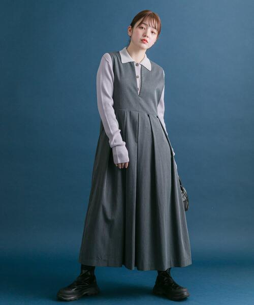 セール】『2サイズ展開』キーネックBIGプリーツジャンパースカート