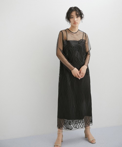 Adam Et Rope(アダムエロペ)の「【オケージョン対応】ラインアートシアーワンピース(ワンピース)」 Wear