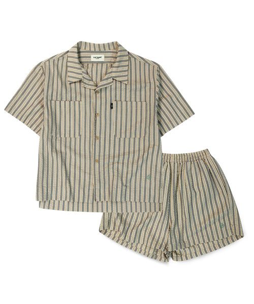 FLATWAVE IN SEOUL（フラットウェーブインソウル）の「Hazy Stripe Shirt/Shorts Set Blue（シャツ/ブラウス）」 - WEAR