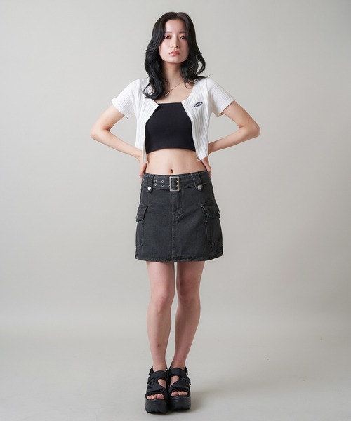 SPINNS（スピンズ）の「ベルト付き デニムミニスカート（スカート）」 - WEAR