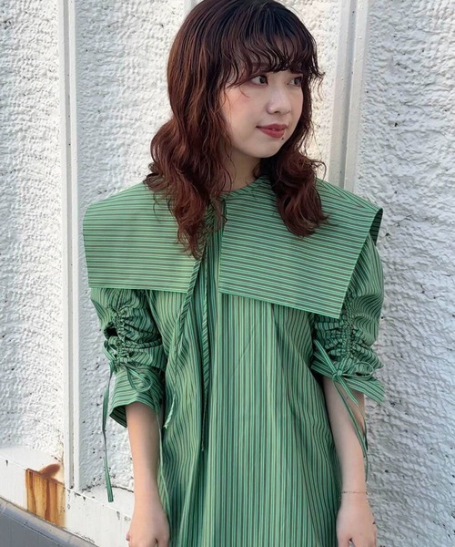 KBF（ケイビーエフ）の「『丸山礼×KBF』スクエアカラーSETストライプワンピース（ワンピース）」 - WEAR