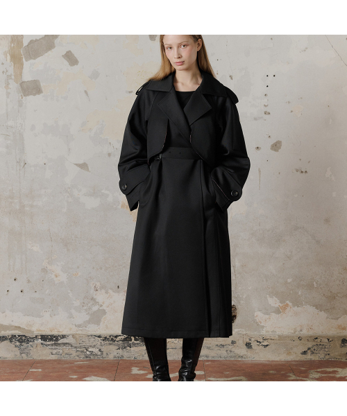 Wool Cavalry Twill Lining Padding Overfit Trench Belted Coat Dress ...