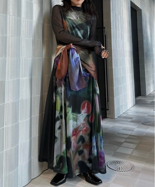 Ameri（アメリ）の「SMOKE FLOWER FLARE DRESS（ワンピース）」 - WEAR