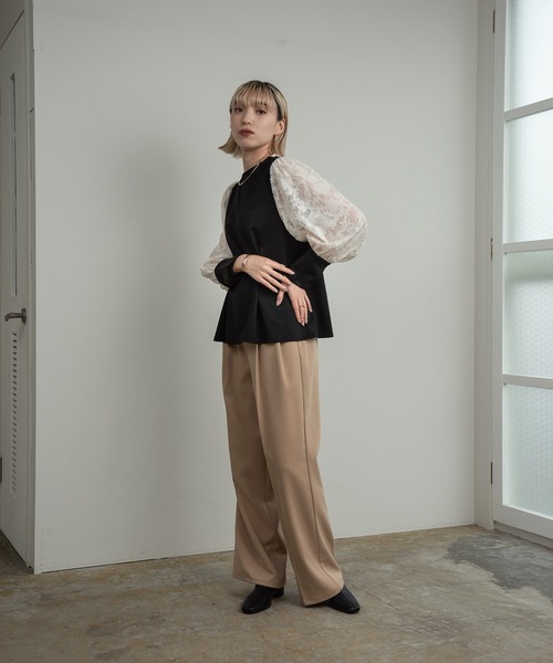 I_am（アイアム）の「jacquard lace volume sleeve tuck blouse / ジャガードレースボリュームスリーブタックブラウス（シャツ/ブラウス）」 - WEAR