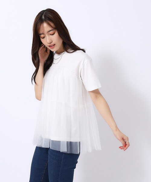 DRESKIP（ドレスキップ）の「【高レビュー】チュールが目を惹く！ 大人の技ありTシャツ（Tシャツ/カットソー）」 - WEAR
