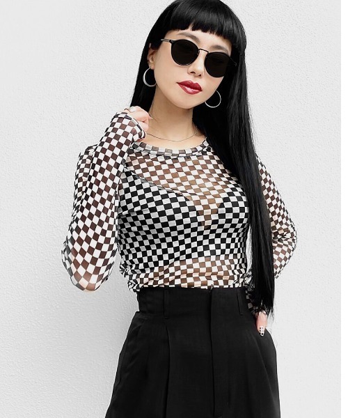 LVEU.（ラブユ.）の「Checkered sheer tops / チェッカー柄シアートップス(Ai select)（Tシャツ/カットソー）」 - WEAR