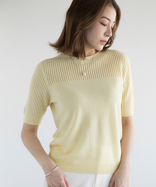 DECADE CLASSIC（ディケイド クラシック）の「【DECADE CLASSIC】ウール100％ 編み模様半袖トップス（Tシャツ ...