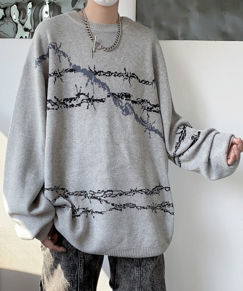 FVLMEN（フルメン）の「【FVLMEN】jacquard barbed wire pattern crew knit pullover/ジャガード 有刺鉄線 クルー ニット プルオーバー ...