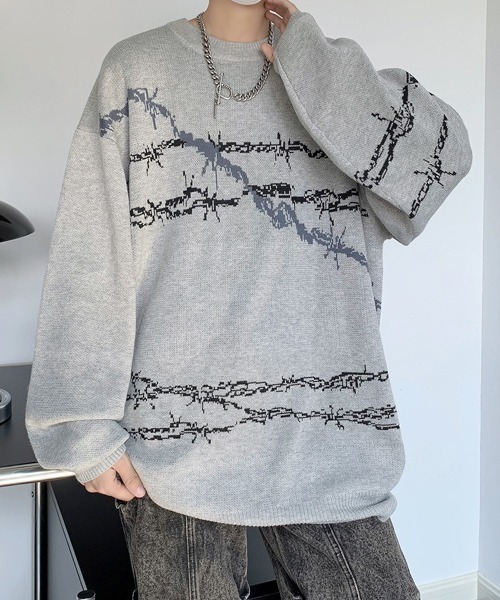 FVLMEN（フルメン）の「【FVLMEN】jacquard barbed wire pattern crew knit pullover/ジャガード 有刺鉄線 クルー ニット プルオーバー ...