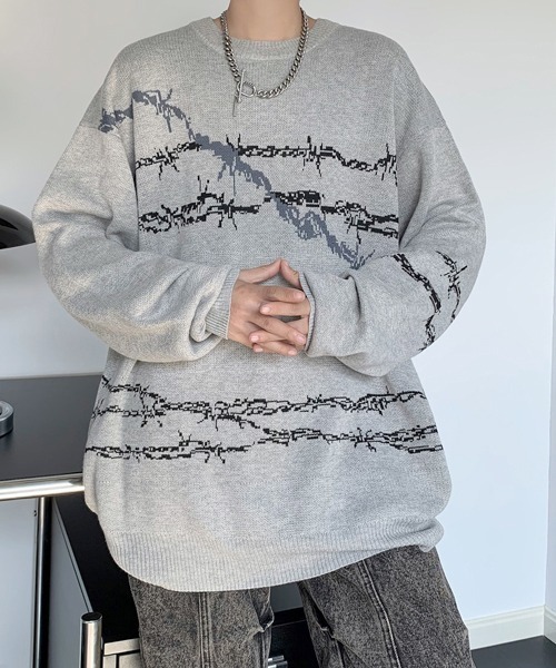 FVLMEN（フルメン）の「【FVLMEN】jacquard barbed wire pattern crew knit pullover/ジャガード 有刺鉄線 クルー ニット プルオーバー ...