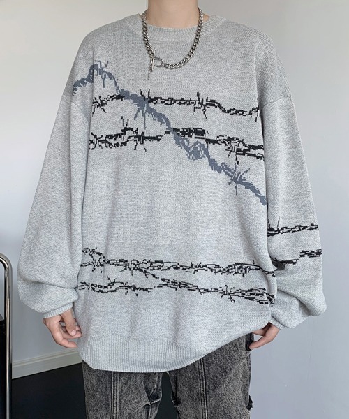 FVLMEN（フルメン）の「【FVLMEN】jacquard barbed wire pattern crew knit pullover/ジャガード 有刺鉄線 クルー ニット プルオーバー ...