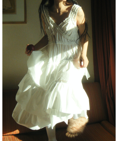 CHEST FRILL LONG DRESS_OFF WHITE（ワンピース）｜LO AXUAL（ロ・アクシュアル）のファッション通販 ...