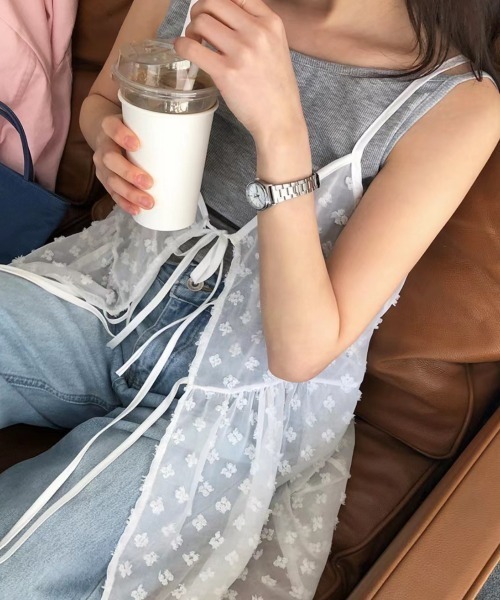 Teem Store（チームストア）の「チュールティアード レイヤード前結びリボンキャミソール（キャミソール）」 - WEAR