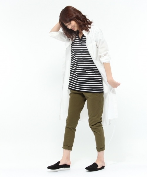 LAKOLE（ラコレ）の「【汗ジミ軽減】ロールアップボーダー柄VネックTシャツ / LAKOLE（Tシャツ/カットソー）」 - WEAR