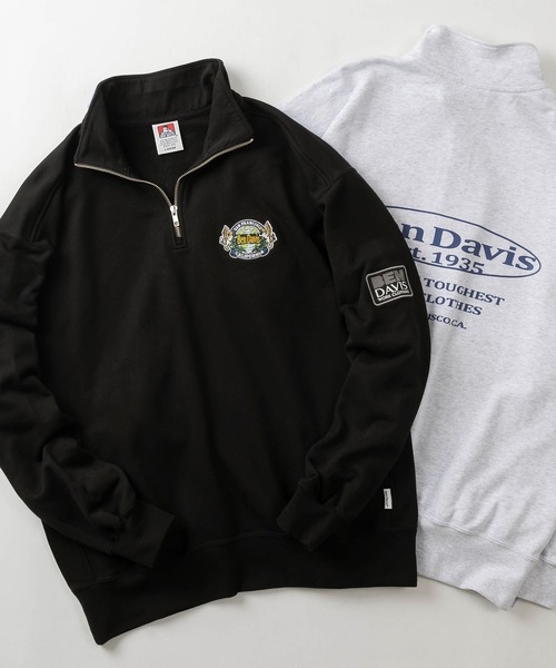 【セール】【BEN DAVIS/ベンデイビス】アメリカンエンブレム ワンポイントワッペン＆バックBIGプリント バイカーデザイン ハーフジップ ...