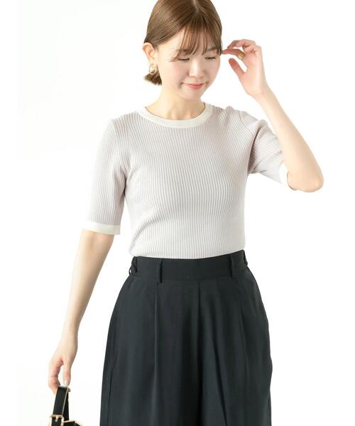 【セール】配色5分袖リブニット（ニット/セーター）｜Lugnoncure（ルノンキュール）のファッション通販 - ZOZOTOWN