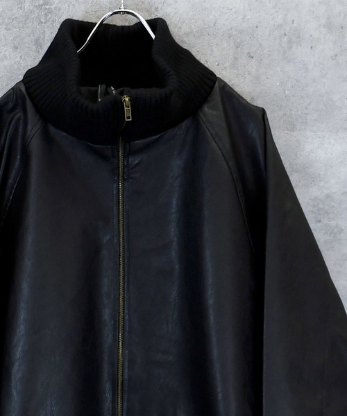 【セール】Vintage-like synthetic leather rib turtle blouson/ヴィンテージライク 合成皮革 ...