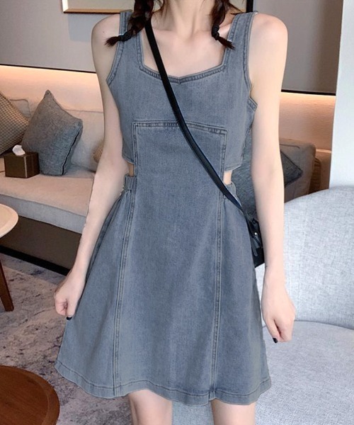 REMUR（レミュール）の「オープンウエストデニムミニワンピース（ワンピース）」 - WEAR