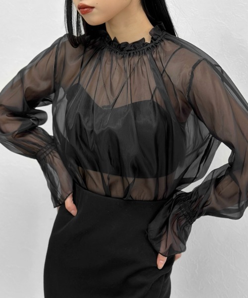 LVEU.（ラブユ.）の「Sheer gathered neck blouse / シアーギャザーネックブラウス（Tシャツ/カットソー）」 - WEAR