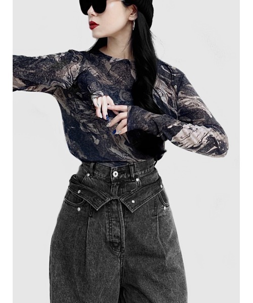 LVEU.（ラブユ.）の「【Ai × LVEU.】Marble pattern sheer tops / マーブル柄シアートップス（Tシャツ/カットソー）」 - WEAR