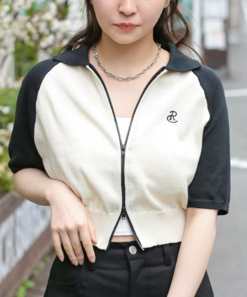 SPINNS（スピンズ）の「Wジップラグラン切替デザイン 半袖カーディガン（カーディガン/ボレロ）」 - WEAR