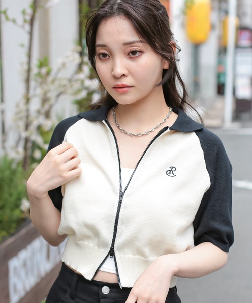 SPINNS（スピンズ）の「Wジップラグラン切替デザイン 半袖カーディガン（カーディガン/ボレロ）」 - WEAR