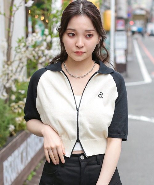 SPINNS（スピンズ）の「Wジップラグラン切替デザイン 半袖カーディガン（カーディガン/ボレロ）」 - WEAR