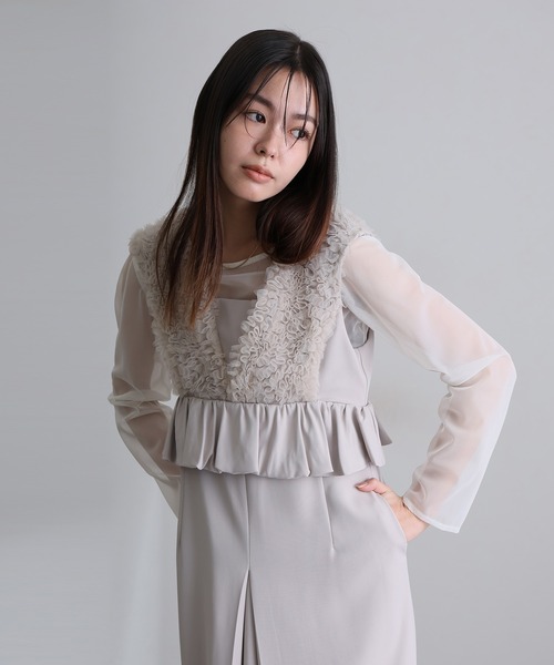 ボリュームチュールペプラムドレスシアートップス2点セット結婚式