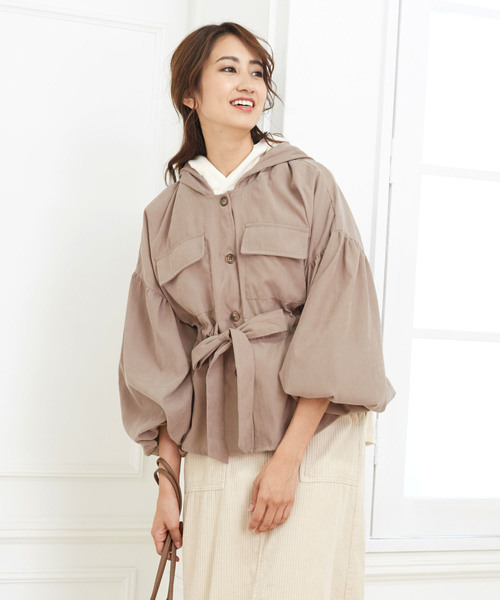 Girly Doll（ガーリードール）の「袖ボリューム2WAY ウエストリボン シャウター ブルゾン（ノーカラージャケット）」 - WEAR