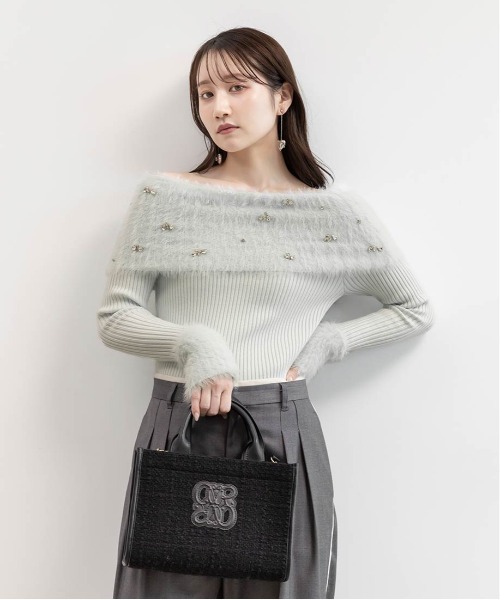 セール】ビジューシャギーオフショルダーニット（ニット/セーター