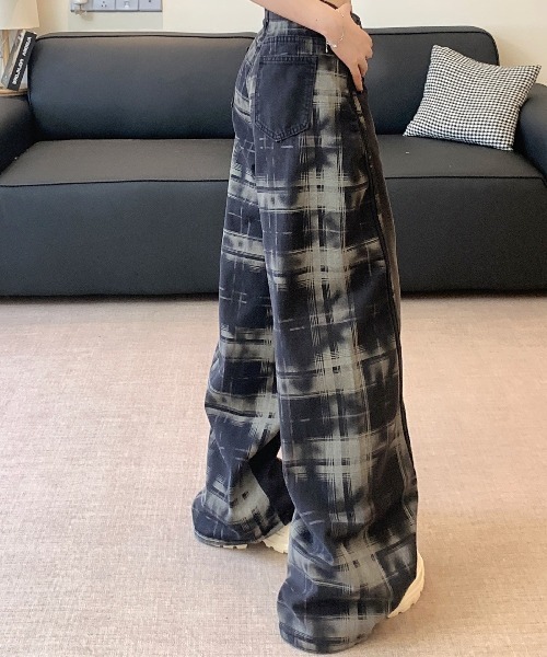 shameless（シェイムレス）の「バイカラーチェックワイドデニム（デニムパンツ）」 - WEAR