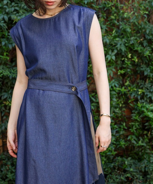 セール】デニムプリーツ配色ワンピース（ワンピース）｜Bou Jeloud