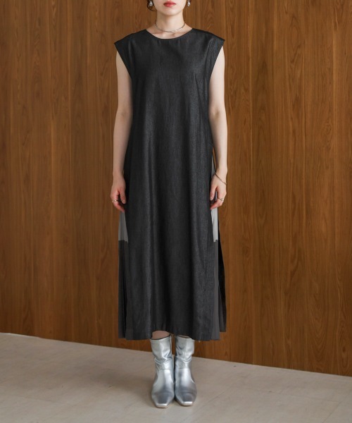 セール】デニムプリーツ配色ワンピース（ワンピース）｜Bou Jeloud