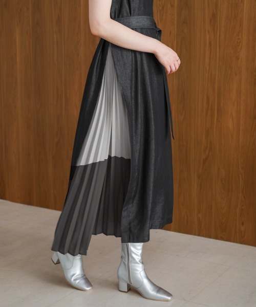 セール】デニムプリーツ配色ワンピース（ワンピース）｜Bou Jeloud