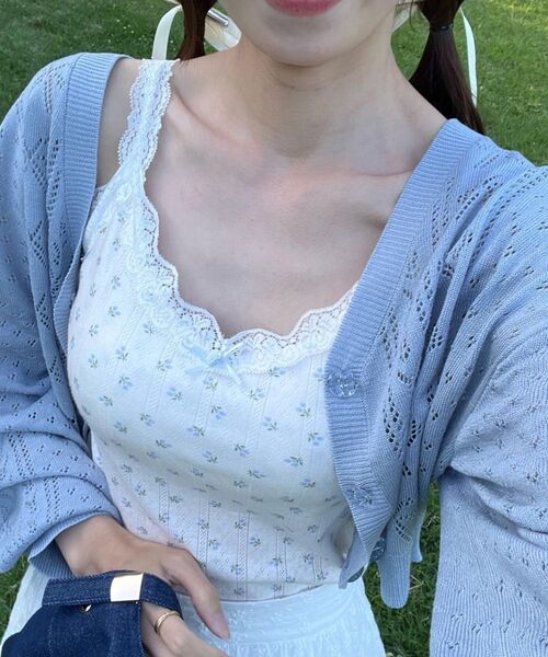 MAJESTIC LEGON（マジェスティックレゴン）の「リボン透かし編みカーディガン（カーディガン/ボレロ）」 - WEAR